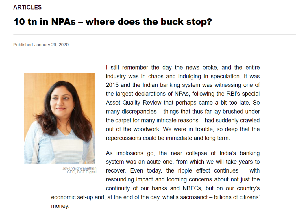 Accounting for the 10 trillion in NPAs | BCT Digital