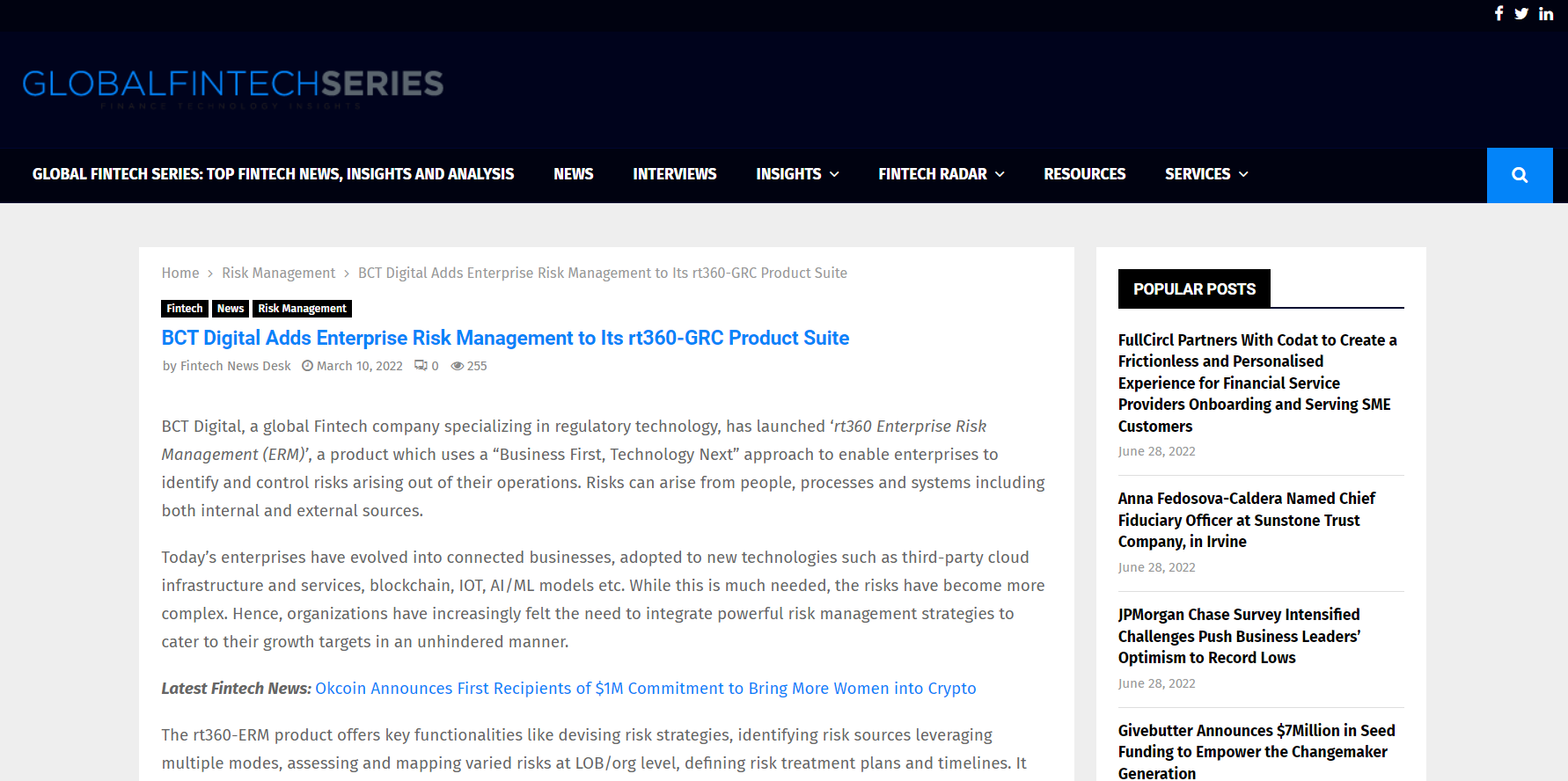 BCT Digital adds Enterprise Risk Management to rt360 GRC