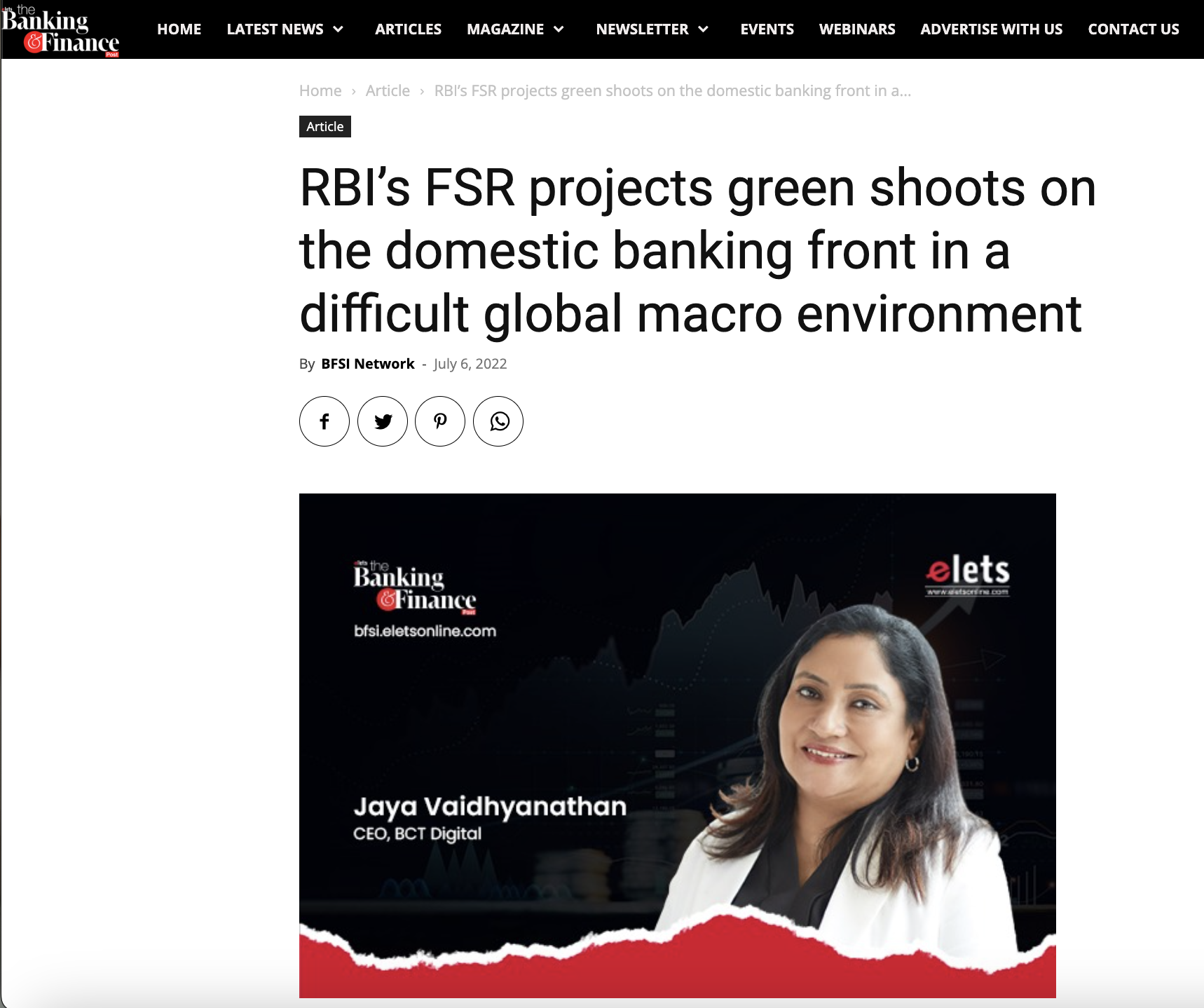 RBI FSR: Green Shoots in Domestic Banking | BCT Digital
