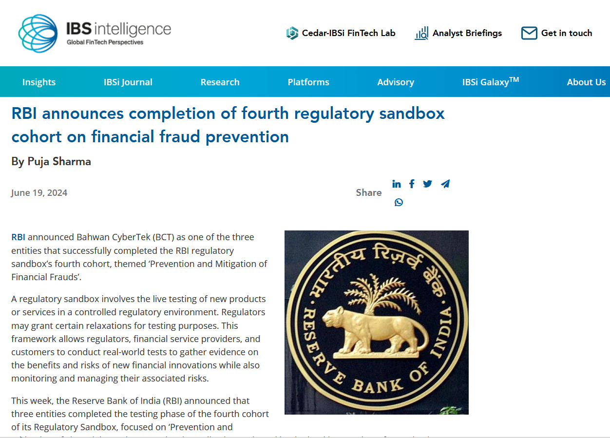 RBI announces completion of fourth regulatory sandbox cohort on financial fraud prevention - BCT ...